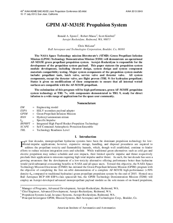 (PDF) GPIM AF-M315E Propulsion System | Chris McLean - Academia.edu