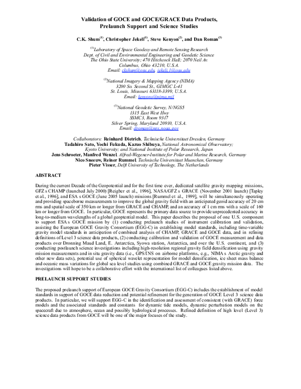 (PDF) Validation of GOCE and GOCE/GRACE Data Products, Prelaunch ...
