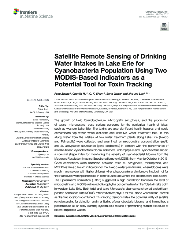 (PDF) Satellite Remote Sensing of Drinking Water Intakes in Lake Erie ...