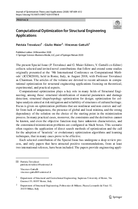 (PDF) Computational Optimization for Structural Engineering Applications