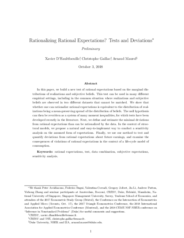 (PDF) Rationalizing Rational Expectations ? Tests and Deviations ∗ ...