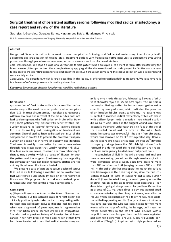 (PDF) Surgical treatment of persistent axillary seroma following ...
