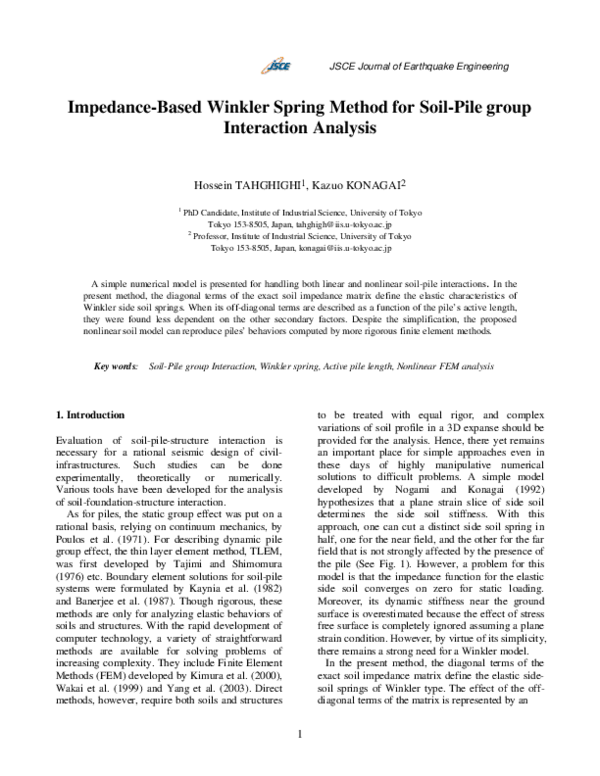 (PDF) Impedance-Based Winkler Spring Method for Soil-Pile group ...