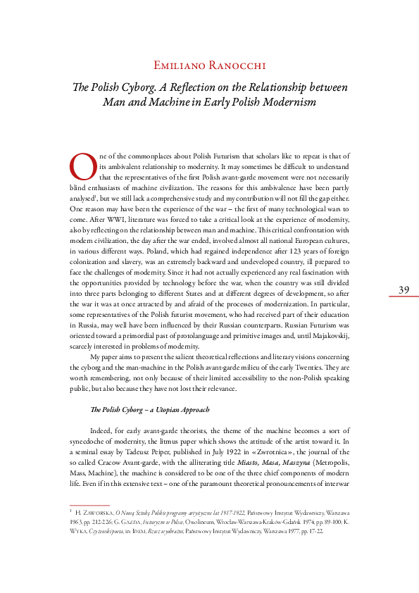(PDF) The Polish Cyborg. A Reflection on the Relationship between Man ...