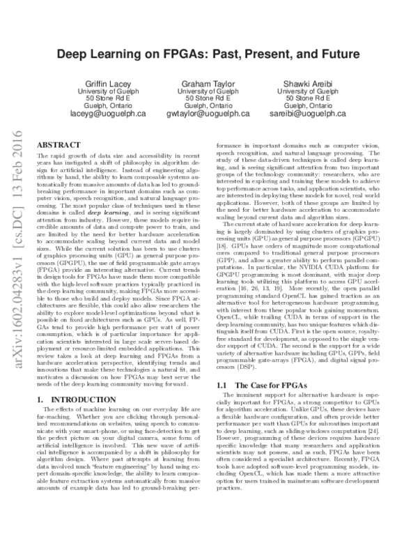 (PDF) Deep Learning on FPGAs: Past, Present, and Future