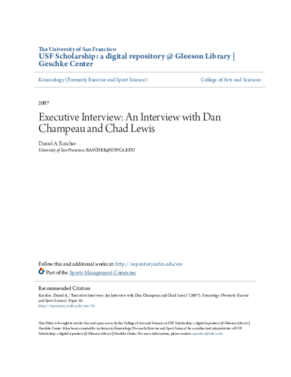 (PDF) Executive Interview: An Interview with Dan Champeau and Chad ...