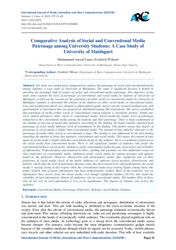 (PDF) Comparative Analysis of Social and Conventional Media Patronage ...