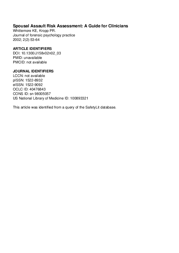(PDF) Spousal assault risk assessment: A guide for clinicians