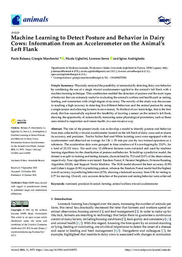 (PDF) Machine Learning to Detect Posture and Behavior in Dairy Cows ...