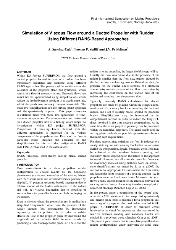(PDF) Simulation of Viscous Flow around Ducted Propeller with Rudder Using Different RANS-Based ...