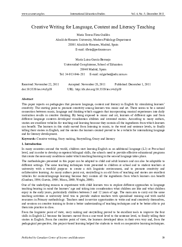 (PDF) Creative Writing for Language, Content and Literacy Teaching