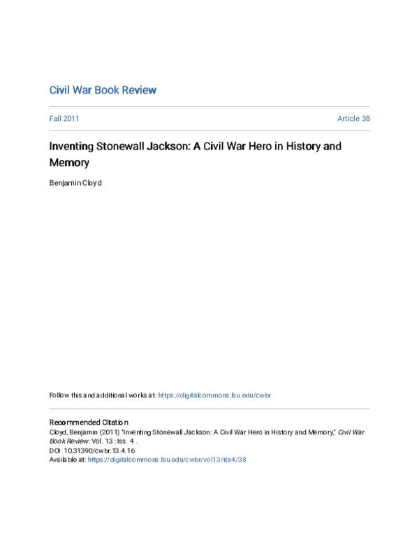 (PDF) Inventing Stonewall Jackson: A Civil War Hero in History and Memory
