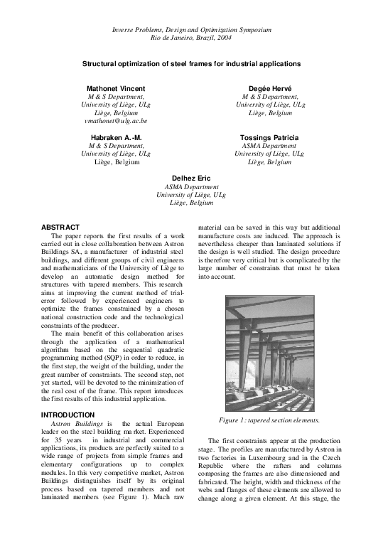 (PDF) Structural optimisation of steel frames for industrial applications