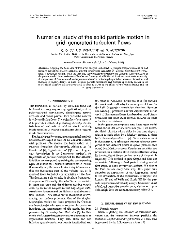 (PDF) Numerical study of the solid particle motion in grid-generated turbulent flows