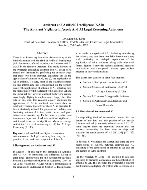 (PDF) Antitrust and Artificial Intelligence (AAI): Antitrust Vigilance ...