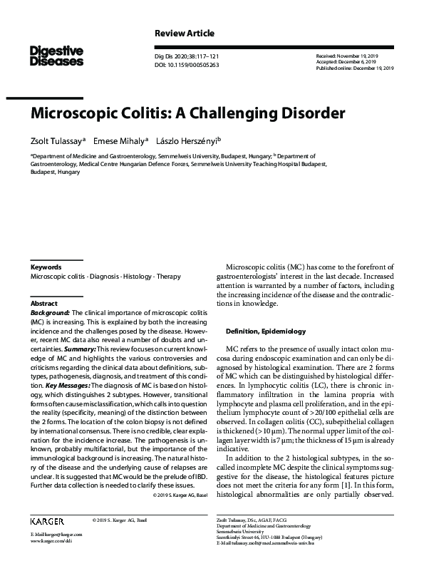 (PDF) Microscopic Colitis: A Challenging Disorder