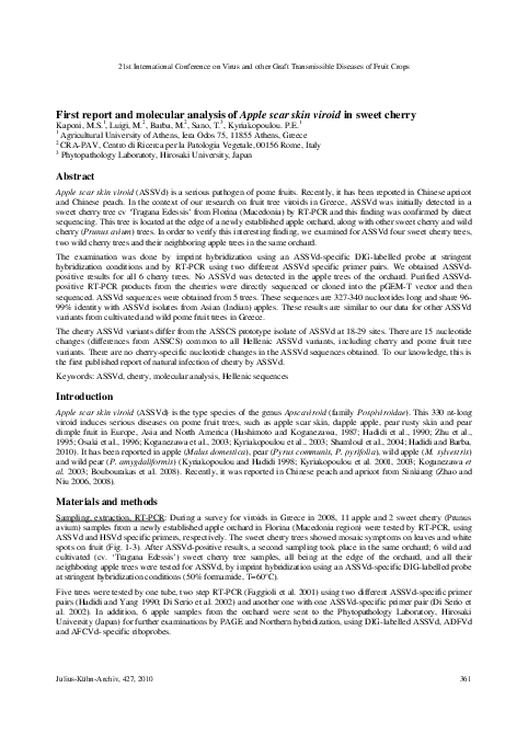 (PDF) First report and molecular analysis of Apple scar skin viroid in ...