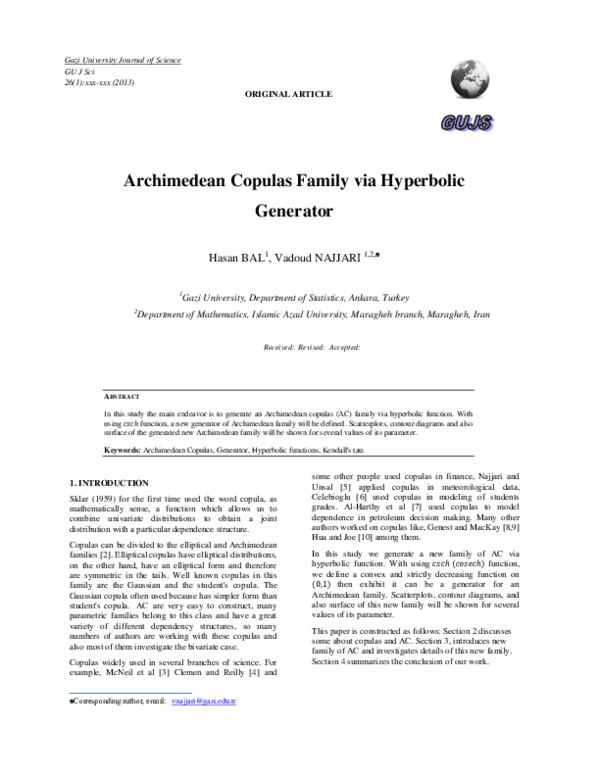 (PDF) Archimedean Copulas Family via Hyperbolic Generator