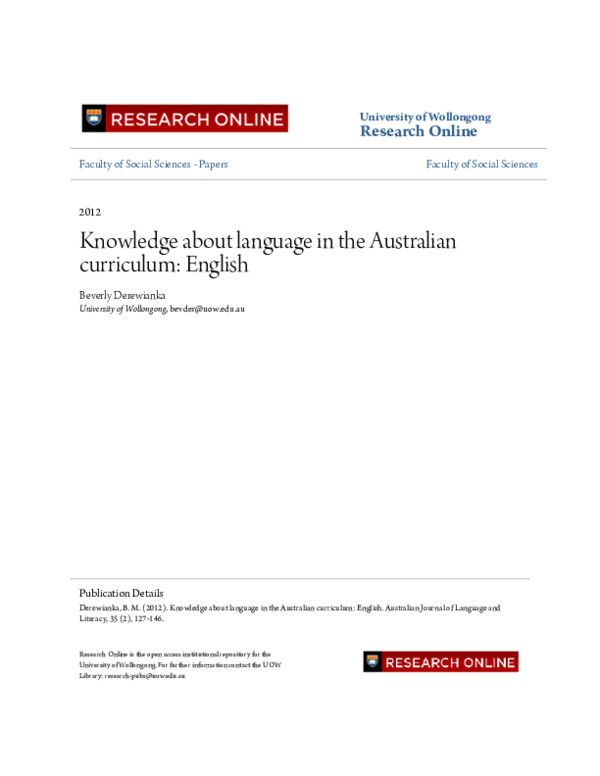 (PDF) Knowledge about language in the Australian curriculum: English