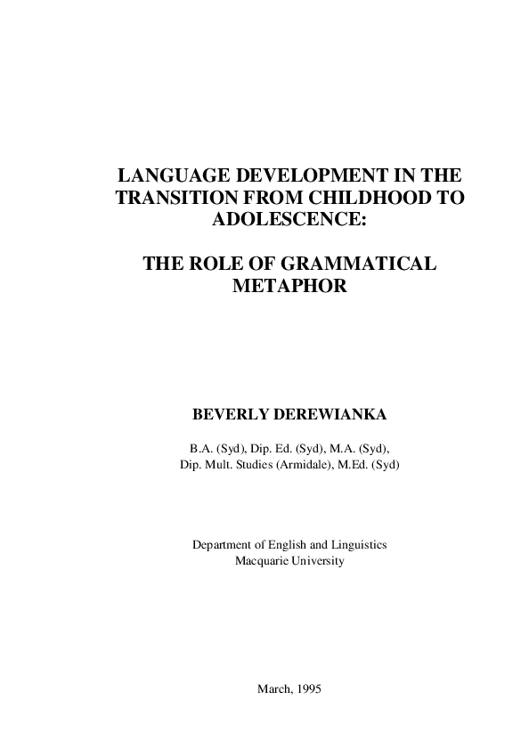 (PDF) Language development in the transition from childhood to ...
