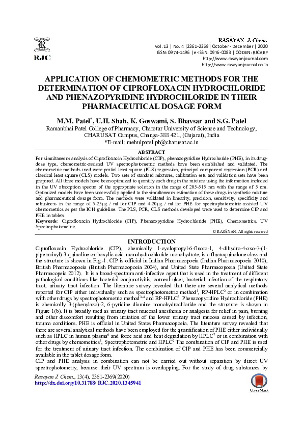 (PDF) Application of Chemometric Methods for the Determination of Ciprofloxacin Hydrochloride ...