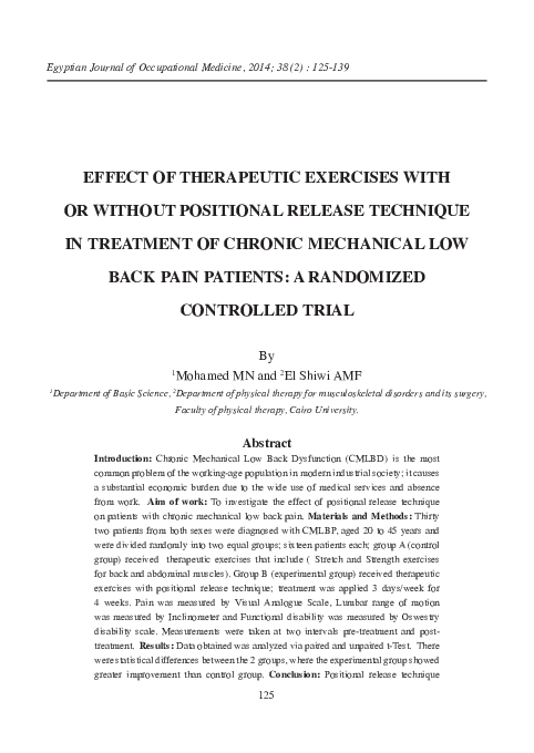 (PDF) Effect of Therapeutic Exercises with or without Positional ...