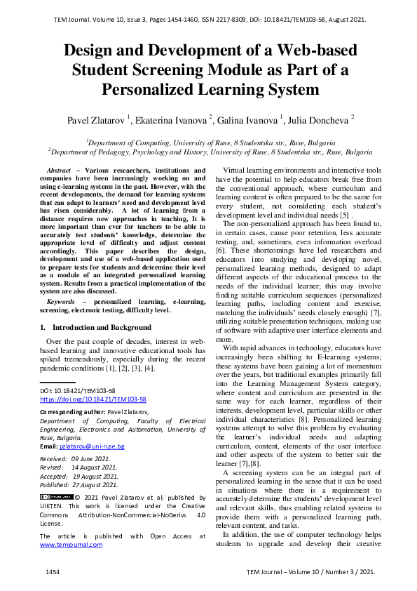 (PDF) Design and Development of a Web-based Student Screening Module as ...