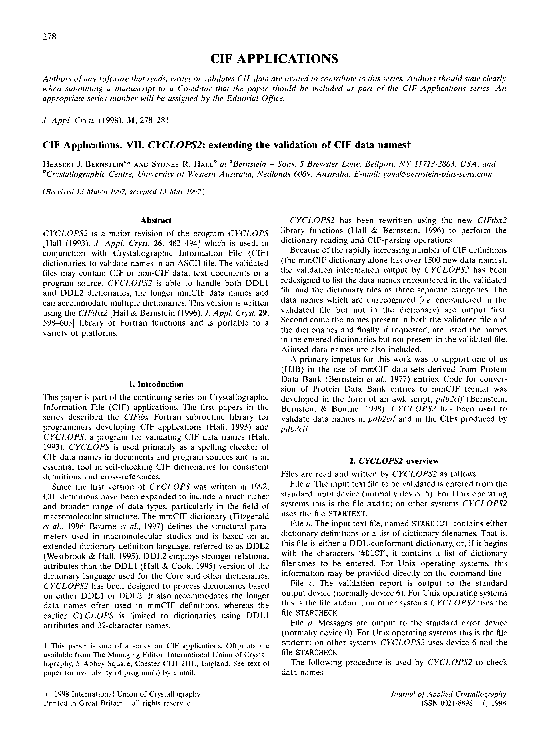 (PDF) CIF applications. VII. CYCLOPS2: extending the validation of CIF data names