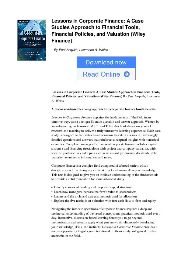 (PDF) Lessons in Corporate Finance: A Case Studies Approach to ...