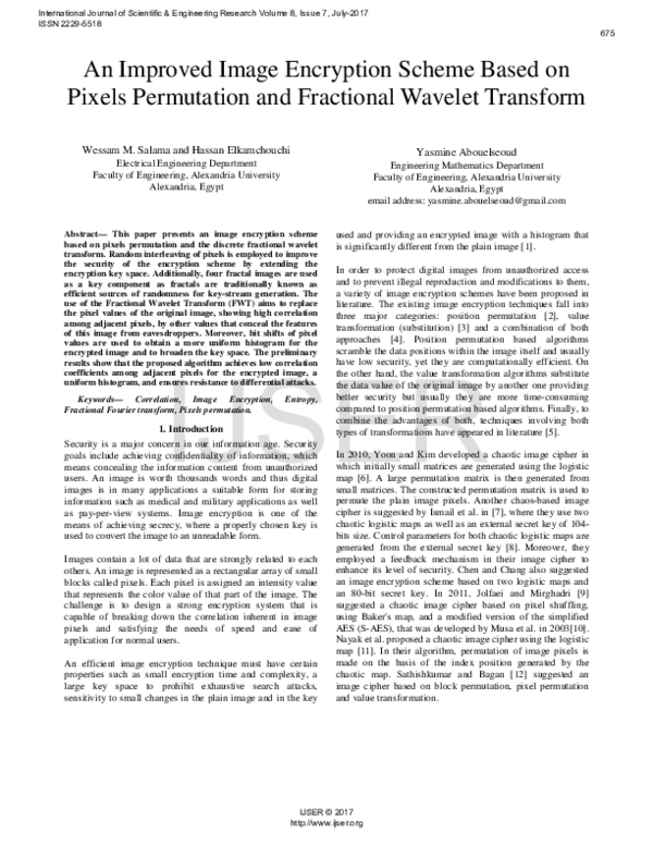 Pdf An Improved Image Encryption Scheme Based On Pixels Permutation And Fractional Wavelet