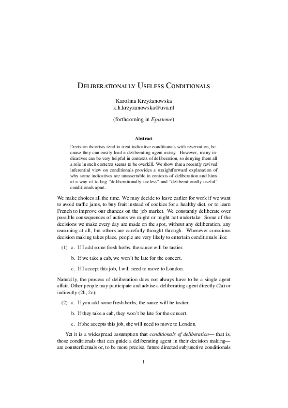 (PDF) Deliberationally Useless Conditionals