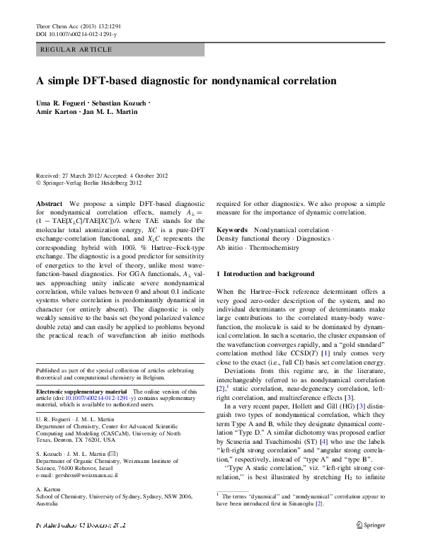 (PDF) A simple DFT-based diagnostic for nondynamical correlation