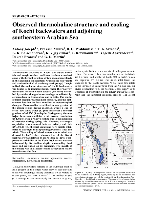 (PDF) Observed thermohaline structure and cooling of Kochi backwaters ...