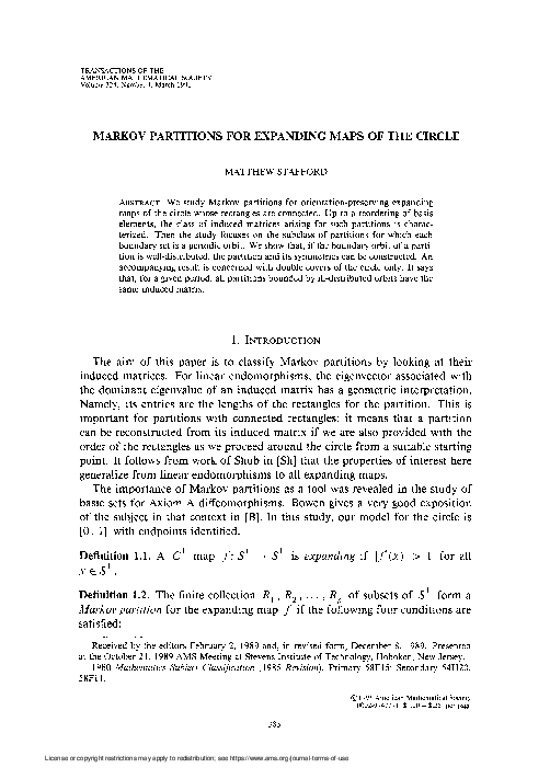 (PDF) Markov Partitions for Expanding Maps of the Circle