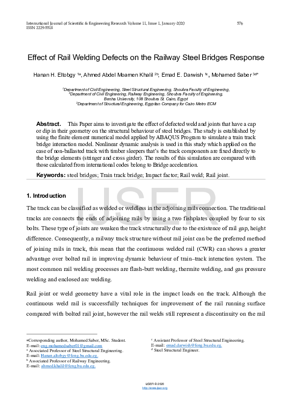 (PDF) Effect of Rail Welding Defects on the Railway Steel Bridges Response