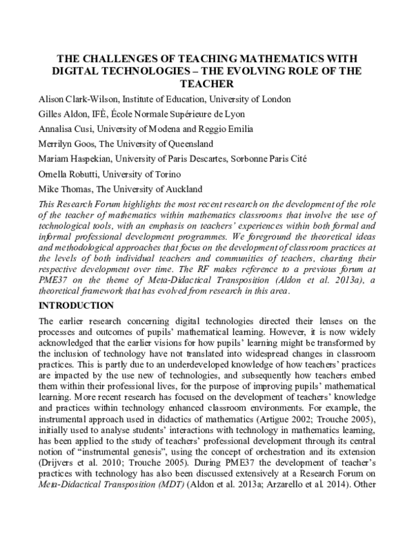 (PDF) The Challenges of Teaching Mathematics with Digital Technologies ...