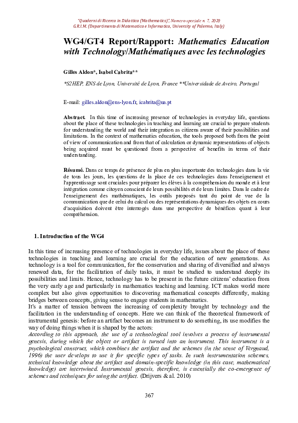 (PDF) WG4/GT4 Report/Rapport: Mathematics Education with Technology ...
