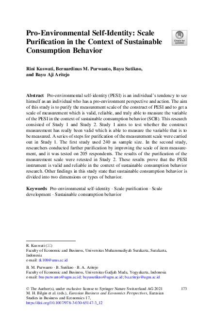 (PDF) Pro-Environmental Self-Identity: Scale Purification in the ...
