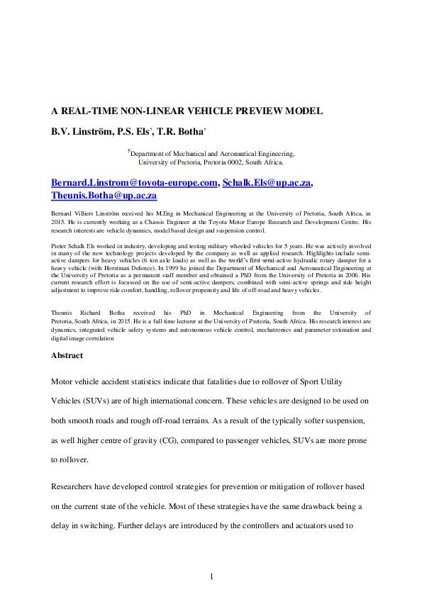 (PDF) A real-time non-linear vehicle preview model | Theunis Botha ... (PDF) A real-time non-linear vehicle preview model | Theunis Botha ...
