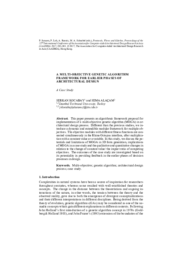 Pdf A Multi Objective Genetic Algorithm Framework For Earlier Phases