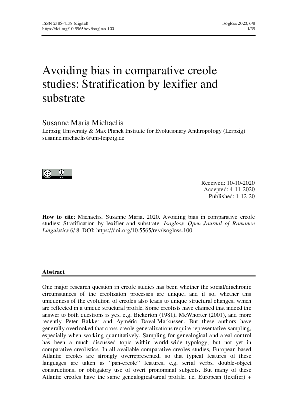 (PDF) Avoiding bias in comparative creole studies: Stratification by ...