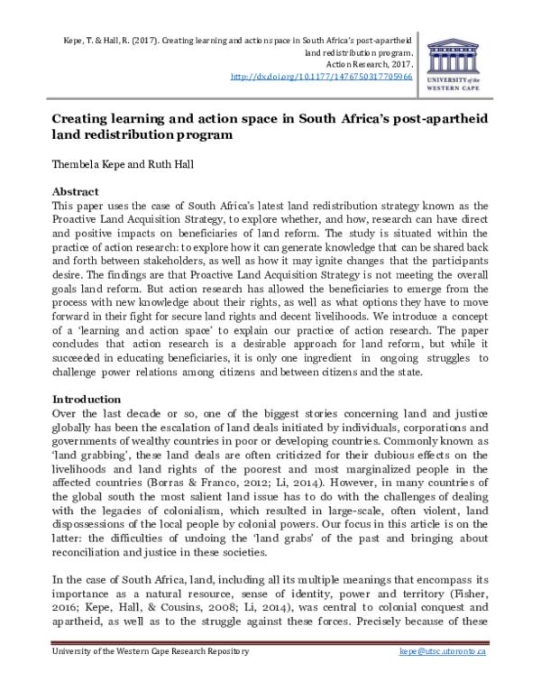 (PDF) Creating learning and action space in South Africa’s post ...
