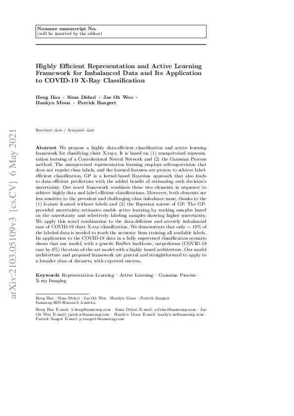 Pdf Highly Efficient Representation And Active Learning Framework For Imbalanced Data And Its