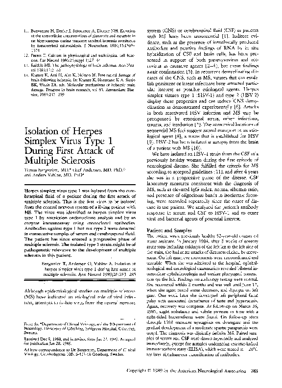 (PDF) Isolation of herpes simplex virus type 1 during first attack of ...