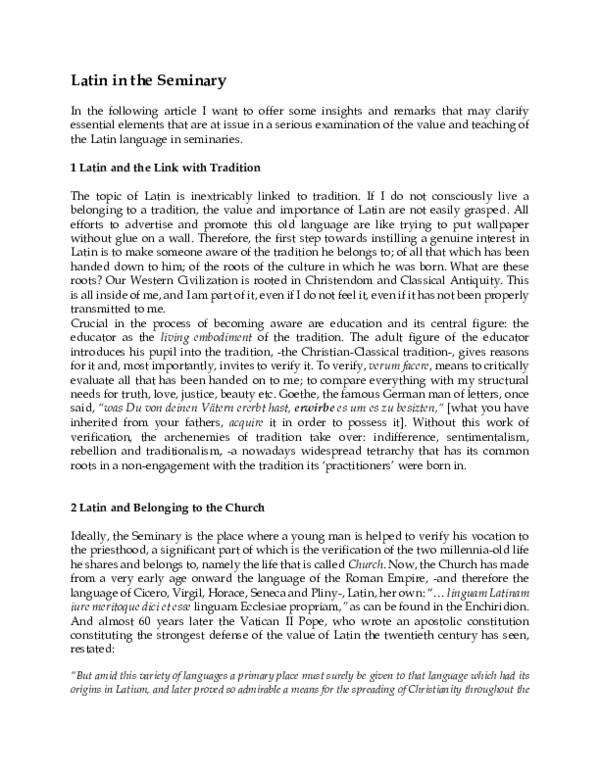 (PDF) Latin in the Seminary