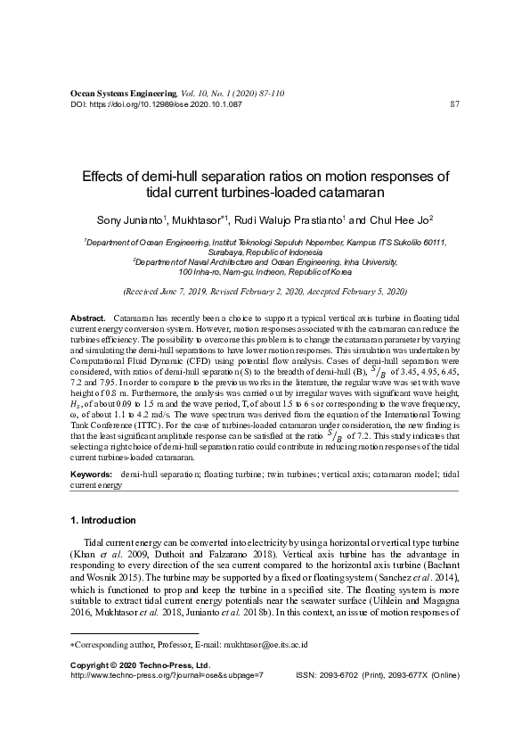 (PDF) Effects of demi-hull separation ratios on motion responses of ...