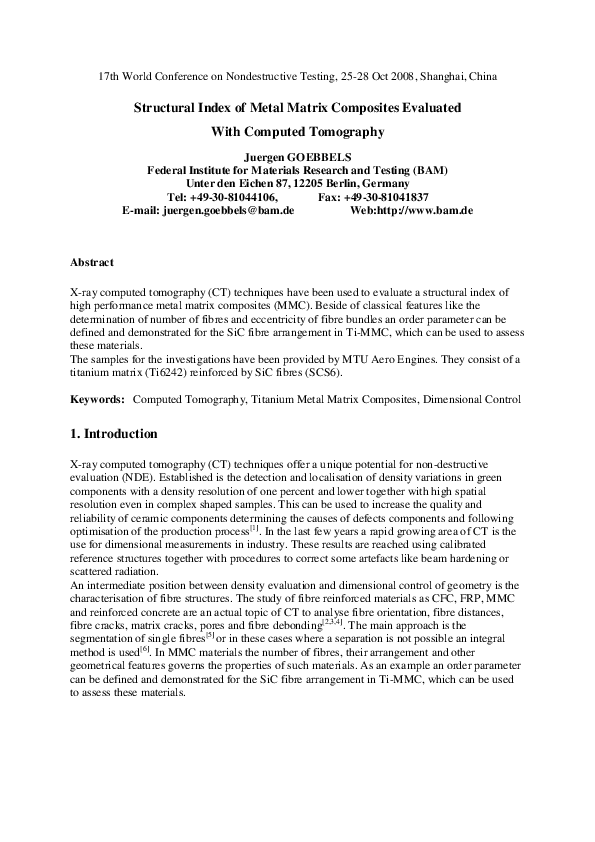 (PDF) Structural Index of Metal Matrix Composites Evaluated | Juergen ...