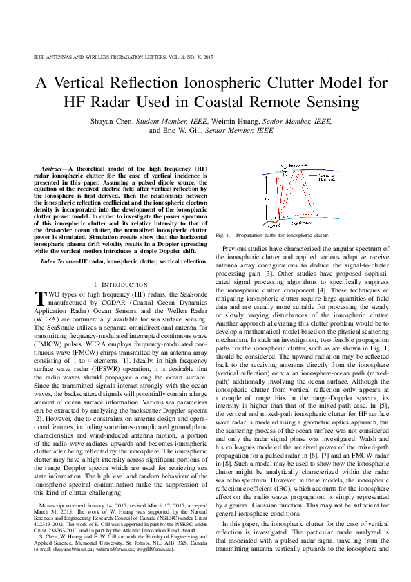 Pdf A Vertical Reflection Ionospheric Clutter Model For Hf Radar Used In Coastal Remote Sensing