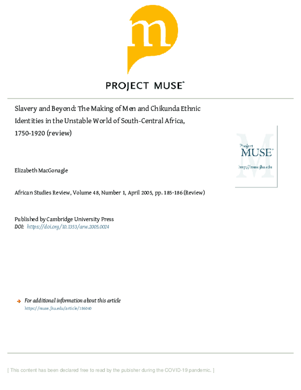 (PDF) Slavery and Beyond: The Making of Men and Chikunda Ethnic ...