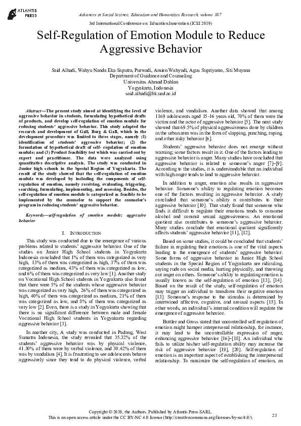 (PDF) Self-Regulation of Emotion Module to Reduce Aggressive Behavior